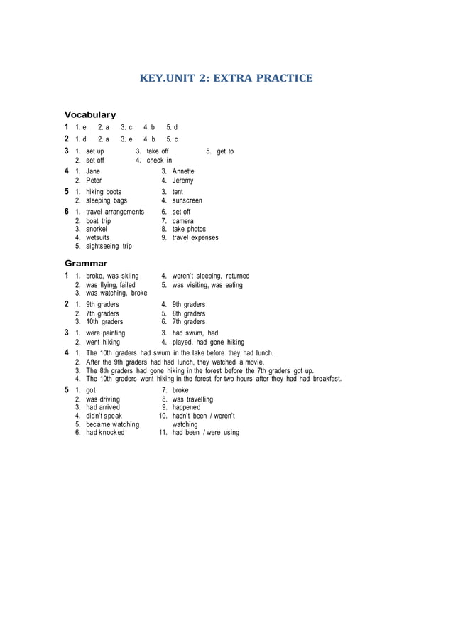 Key.unit 2. extra practice | DOCX | Outdoor Attractions | Attractions
