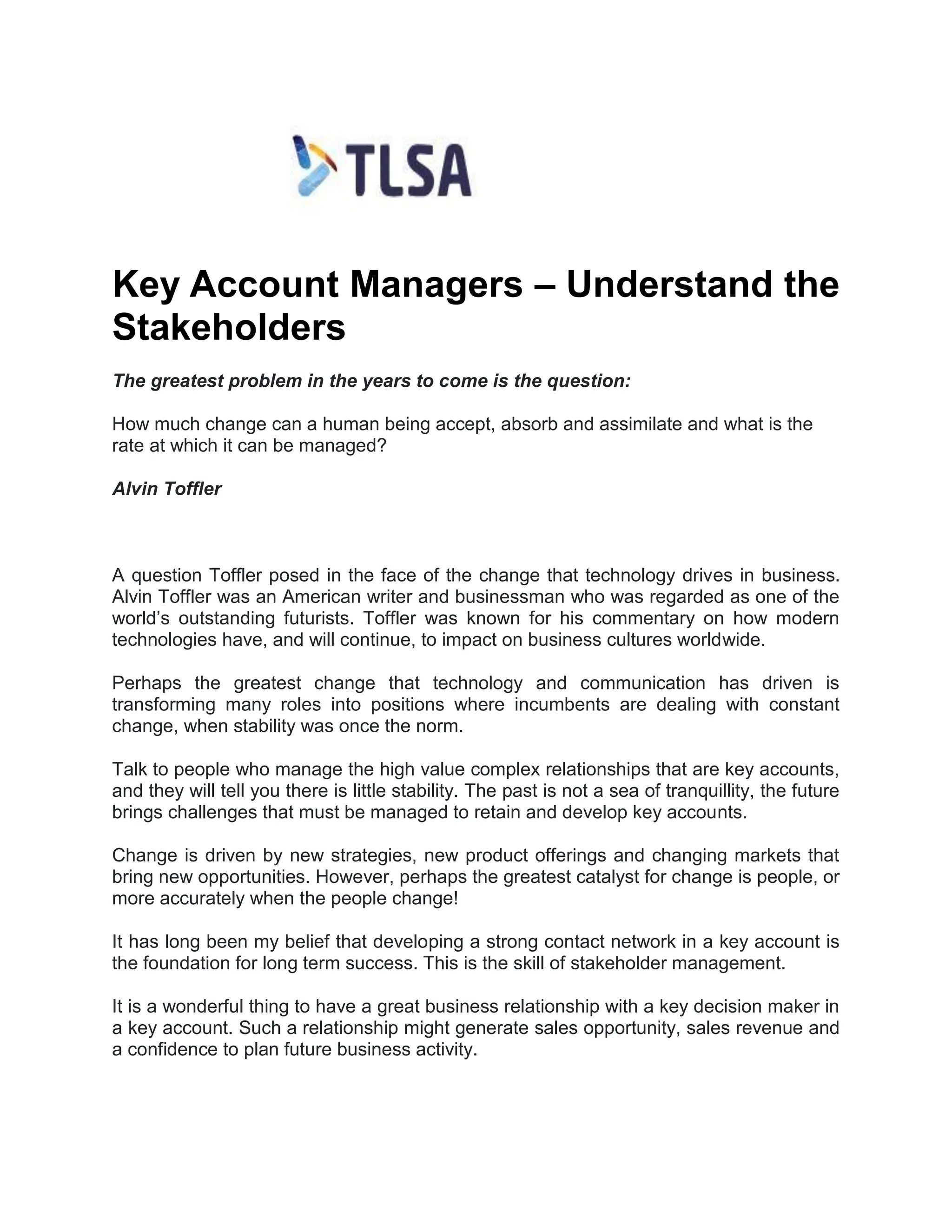 Key Account Managers – Understand the Stakeholders - TLSA.pdf ...