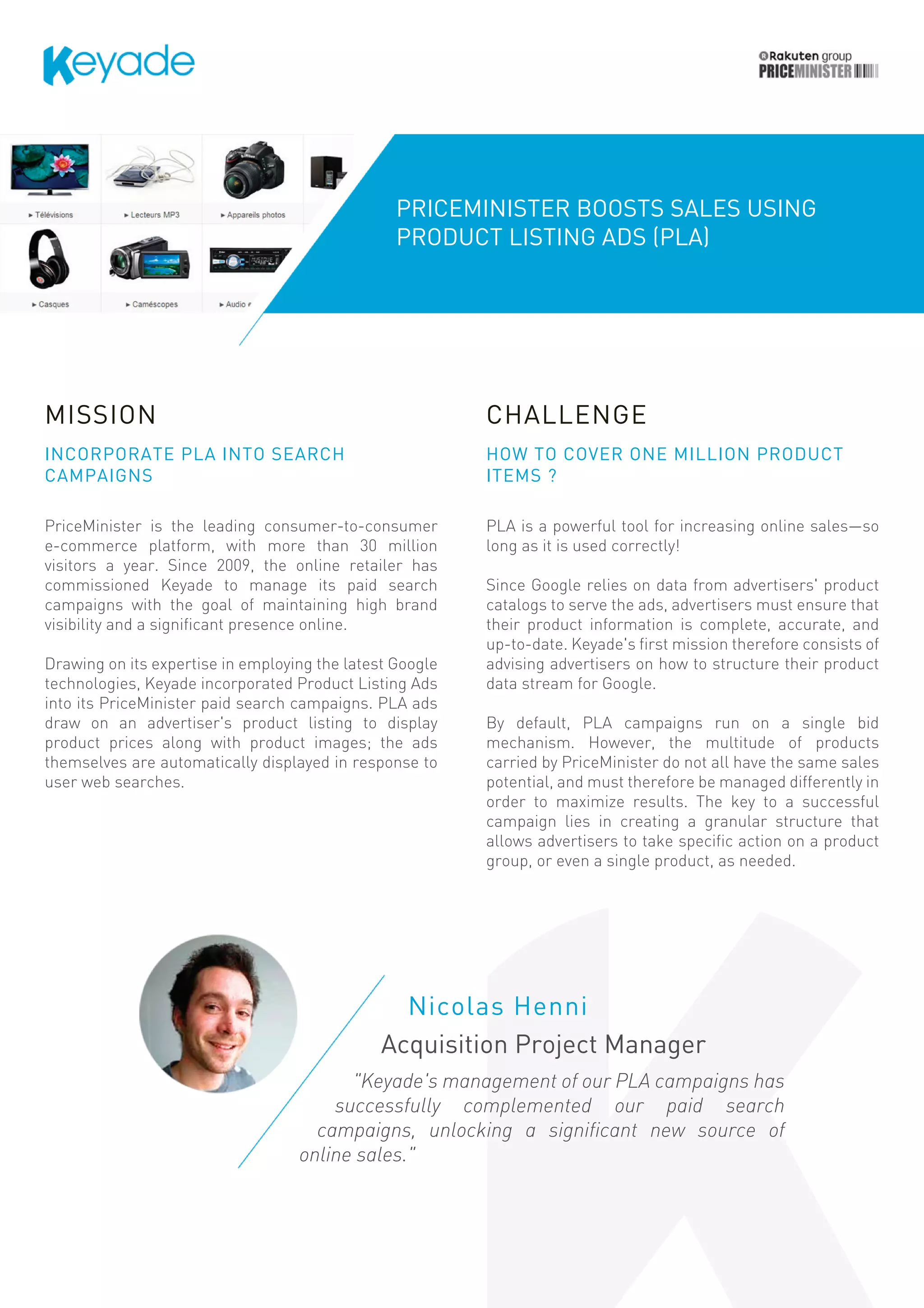 [KEYADE CASE STUDY] PriceMinister boosts sales using Product Listing Ads (PLA) | PDF