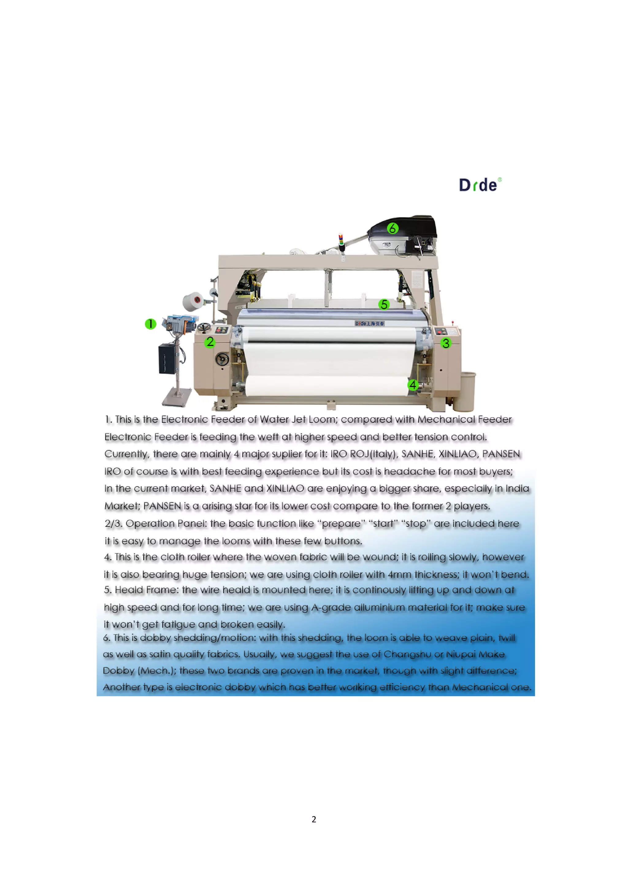 MAIN FEATURES OF DRDE WATER JET LOOM | PDF | Woodworking | Arts and Crafts