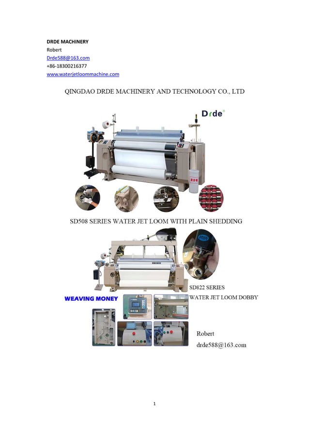 MAIN FEATURES OF DRDE WATER JET LOOM | PDF