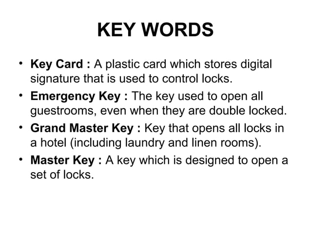 Key and key control | PPT | Hotel Properties | Real Estate
