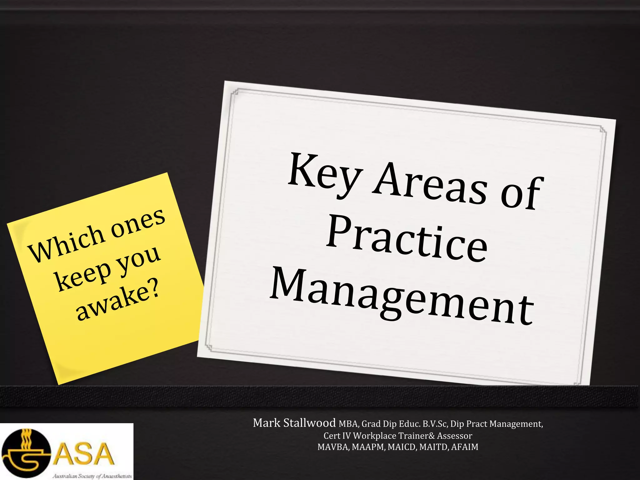 Key areas of practice management for anaesthetic practices | PDF