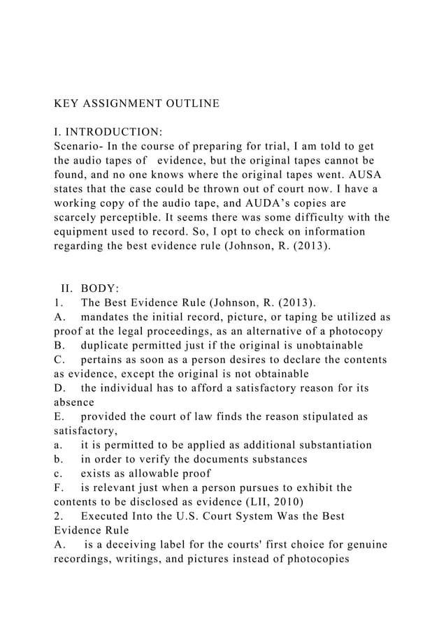KEY ASSIGNMENT OUTLINEI. INTRODUCTION Scenario- In the c.docx