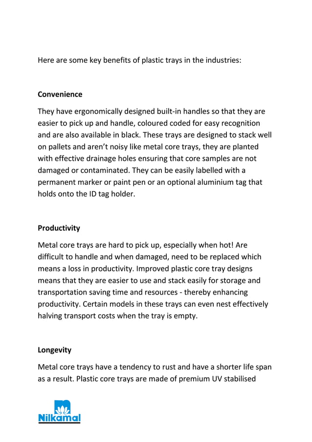 Key benifits of plastic trays | PDF