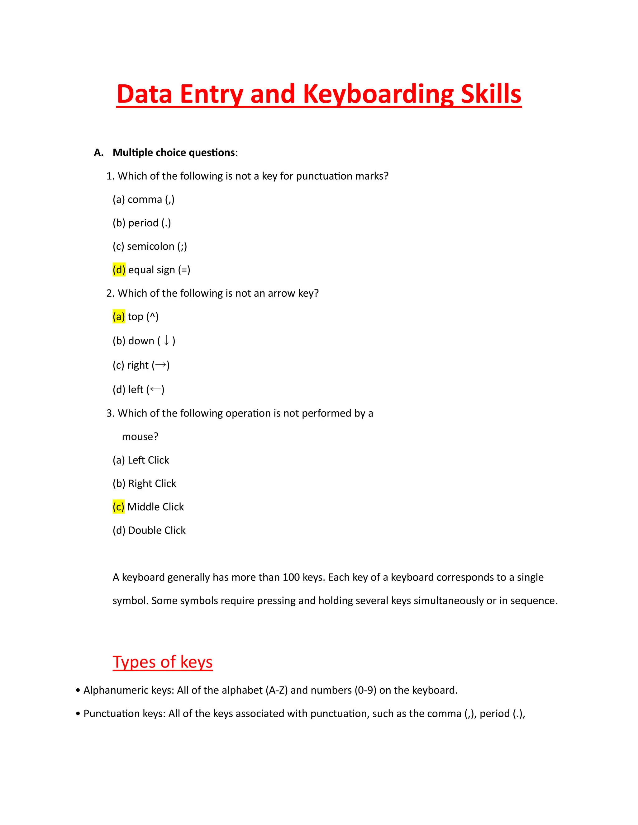DATA ENTRY AND KEYBOARDING SKILLS NOTES. | PDF