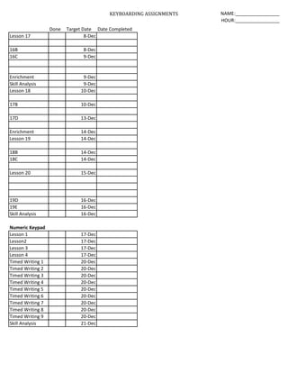 Keyboarding Assignment Sheet | XLSX | Homework and Study | Education