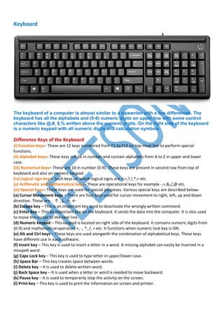 Computer Keyboard Related MCQ Question Answer | PDF