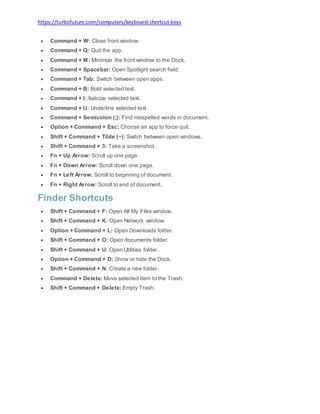 Keyboard shortcuts and system commands for popular programs | PDF