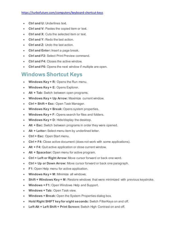 Keyboard shortcuts and system commands for popular programs | PDF