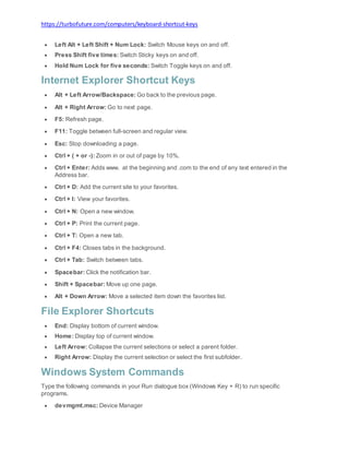 Keyboard shortcuts and system commands for popular programs | PDF