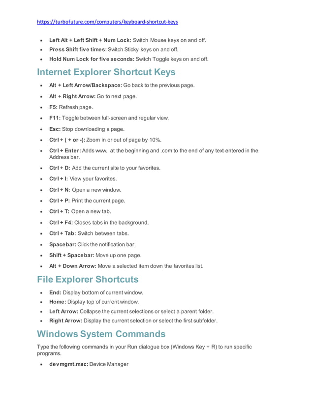 Keyboard shortcuts and system commands for popular programs | PDF
