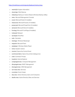 Keyboard shortcuts and system commands for popular programs | PDF