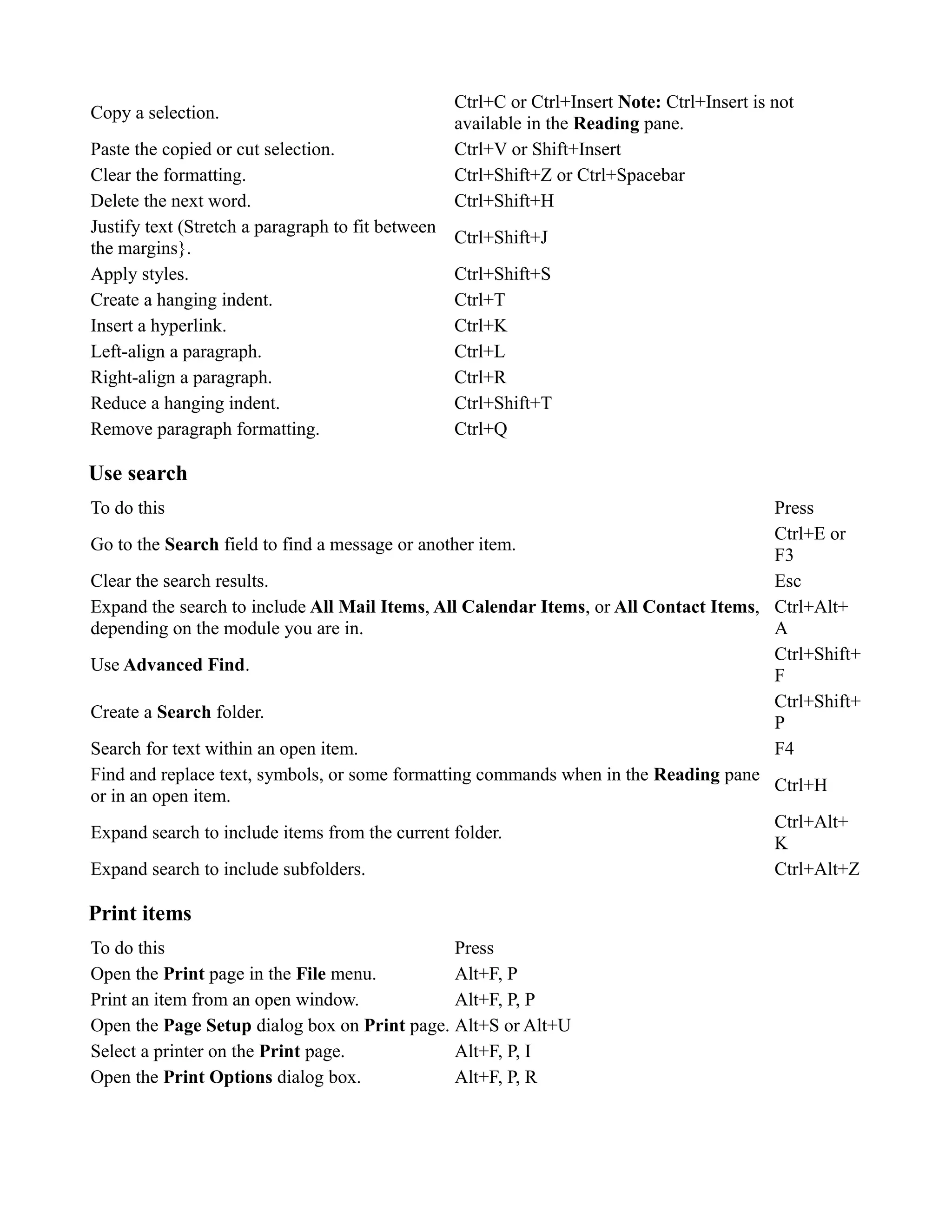 Keyboard Shortcuts for Outlook | PDF
