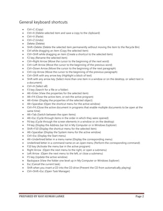 Keyboard short cuts for windows xp | PDF