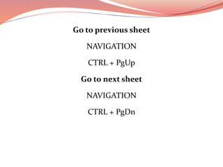 Keyboard shortcuts in ms excel 2 | PPT