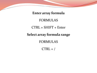 Keyboard shortcuts in ms excel 2 | PPT