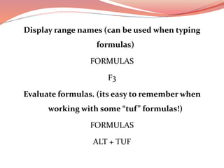 Keyboard shortcuts in ms excel 2 | PPT