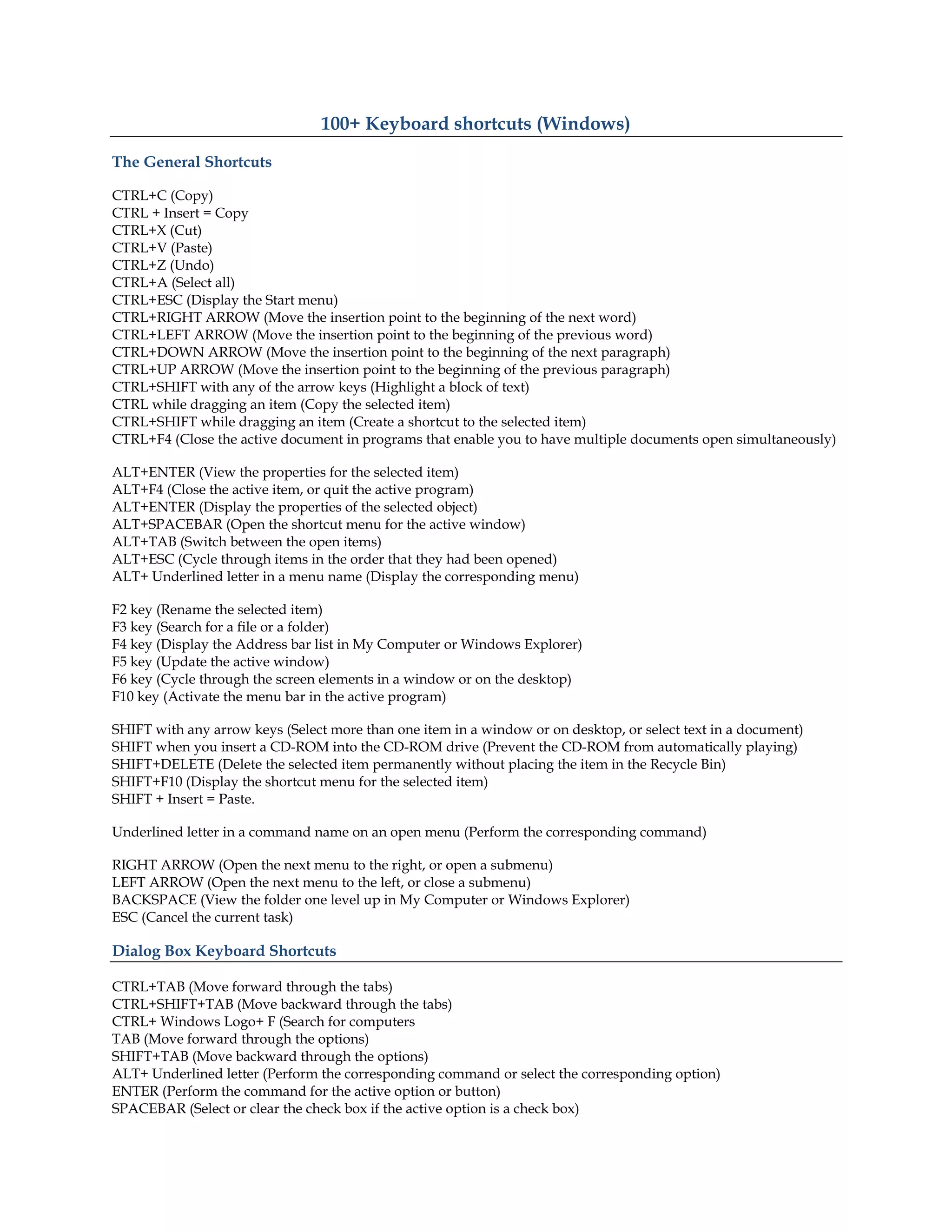 Keybshortc | PDF | Operating Systems | Computer Software and Applications