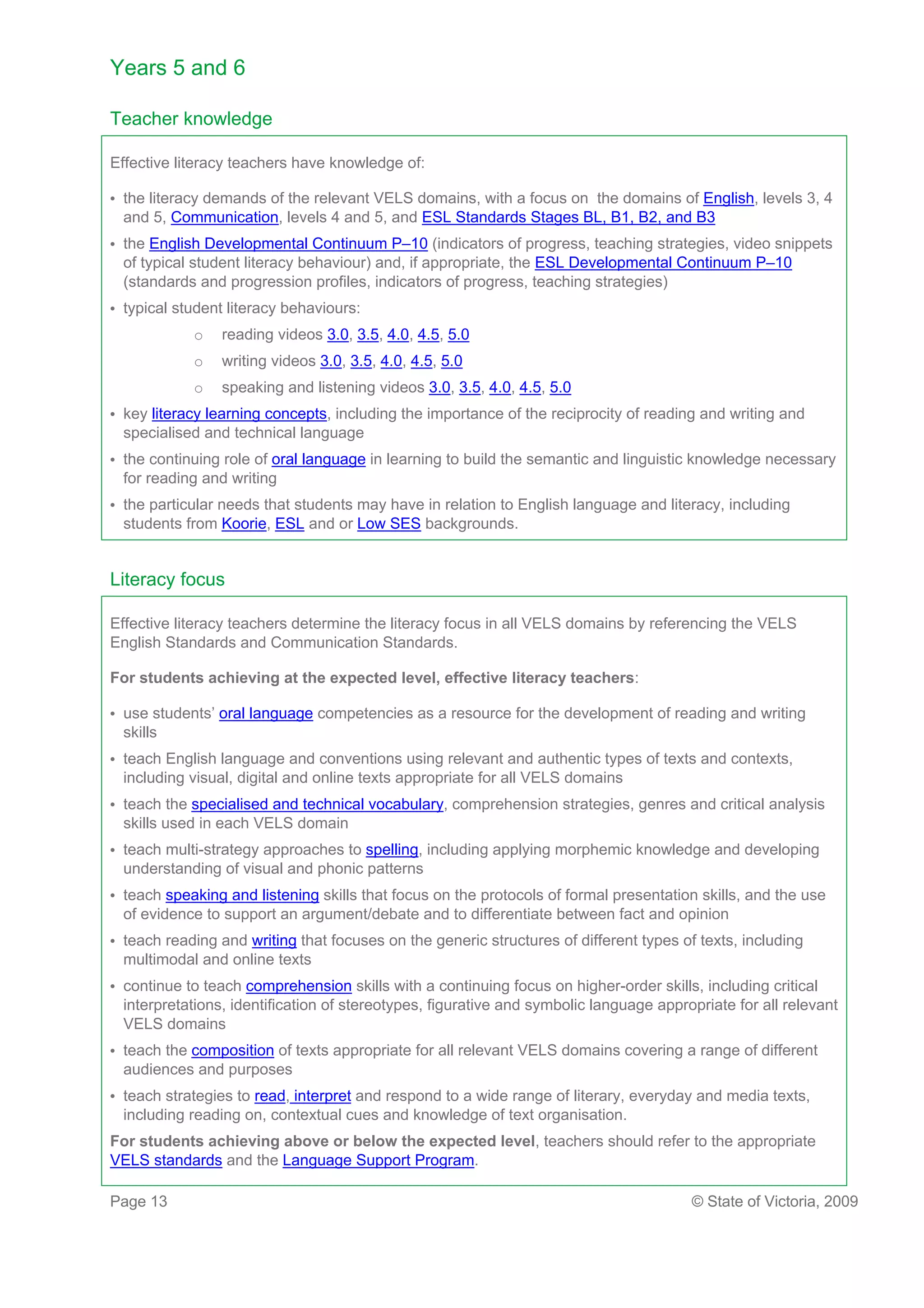 Key characteristics of successful literacy teaching - Victoria | PDF