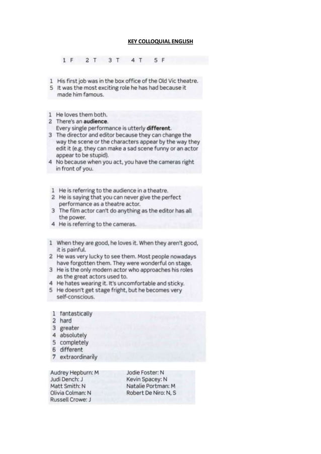 Key colloquial english acting | DOCX