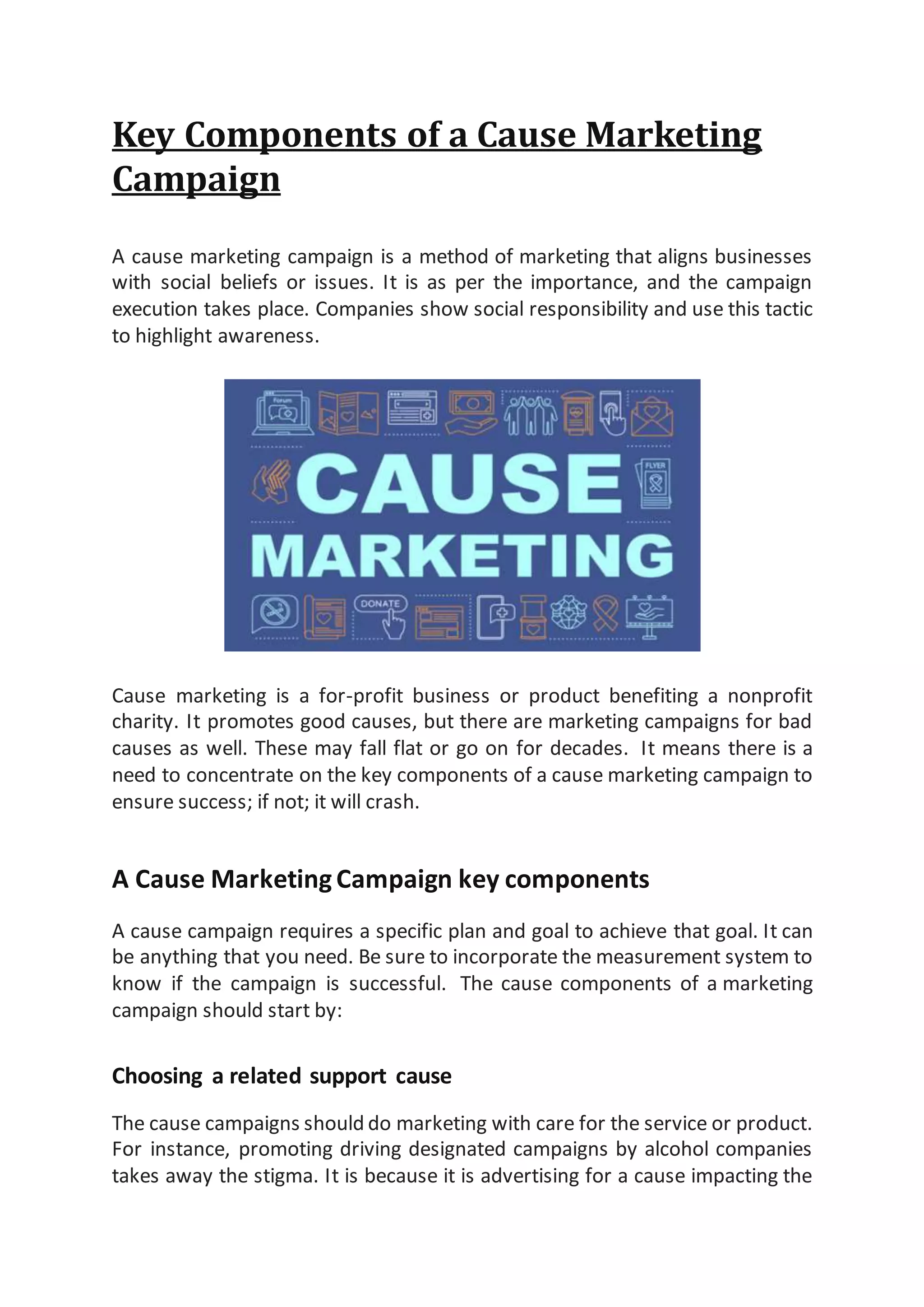 Key components of a cause marketing campaign | DOCX