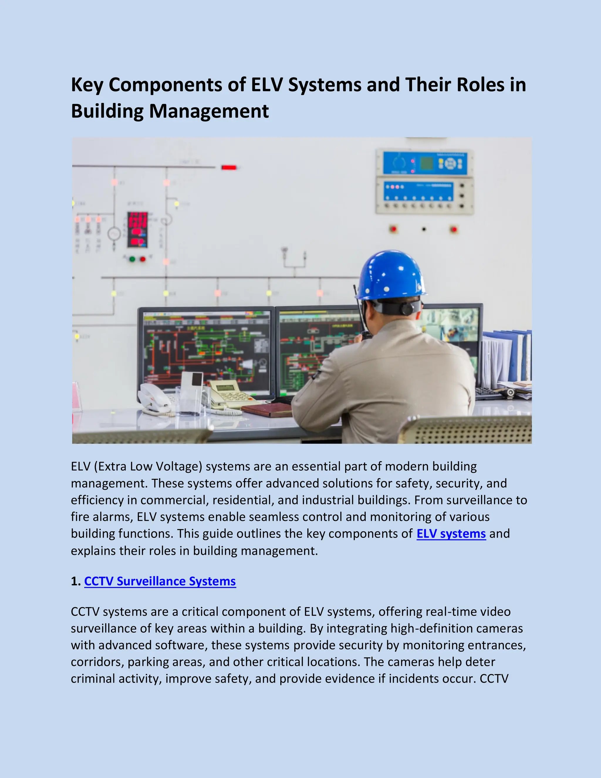 Key Components of ELV Systems and Their Roles in Building Management | PDF