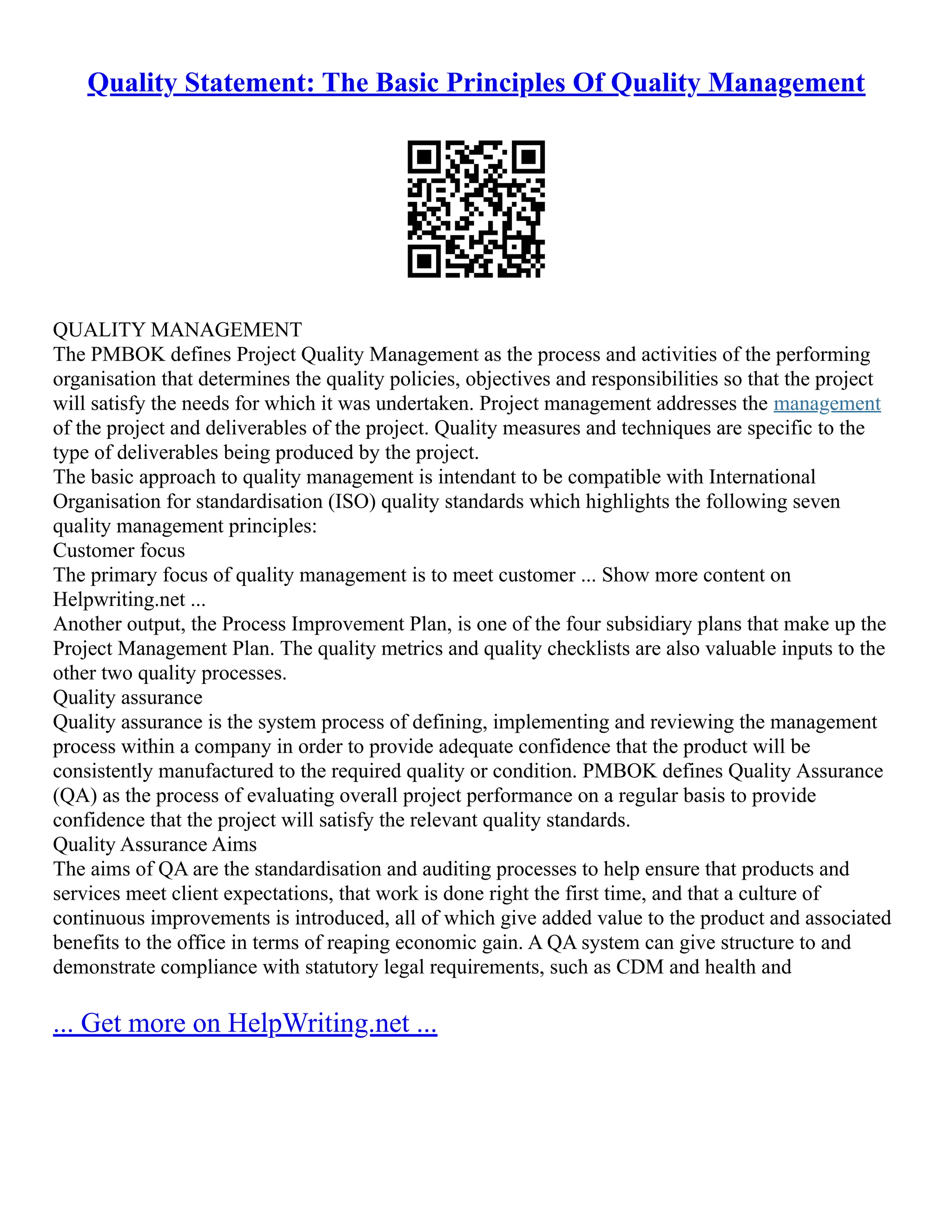 Key Concepts And Principles Of Internal Quality Assurance... | PDF