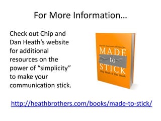 Key concepts from Made to Stick Ch 1: Simple | PPTX