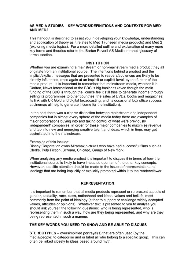 Media Key concepts glossary | DOC | Genres