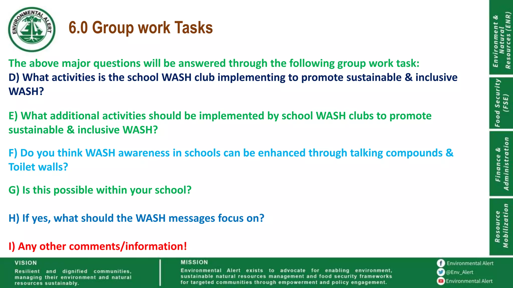 Key consideration on advancing improvement of Water, Sanitation and ...