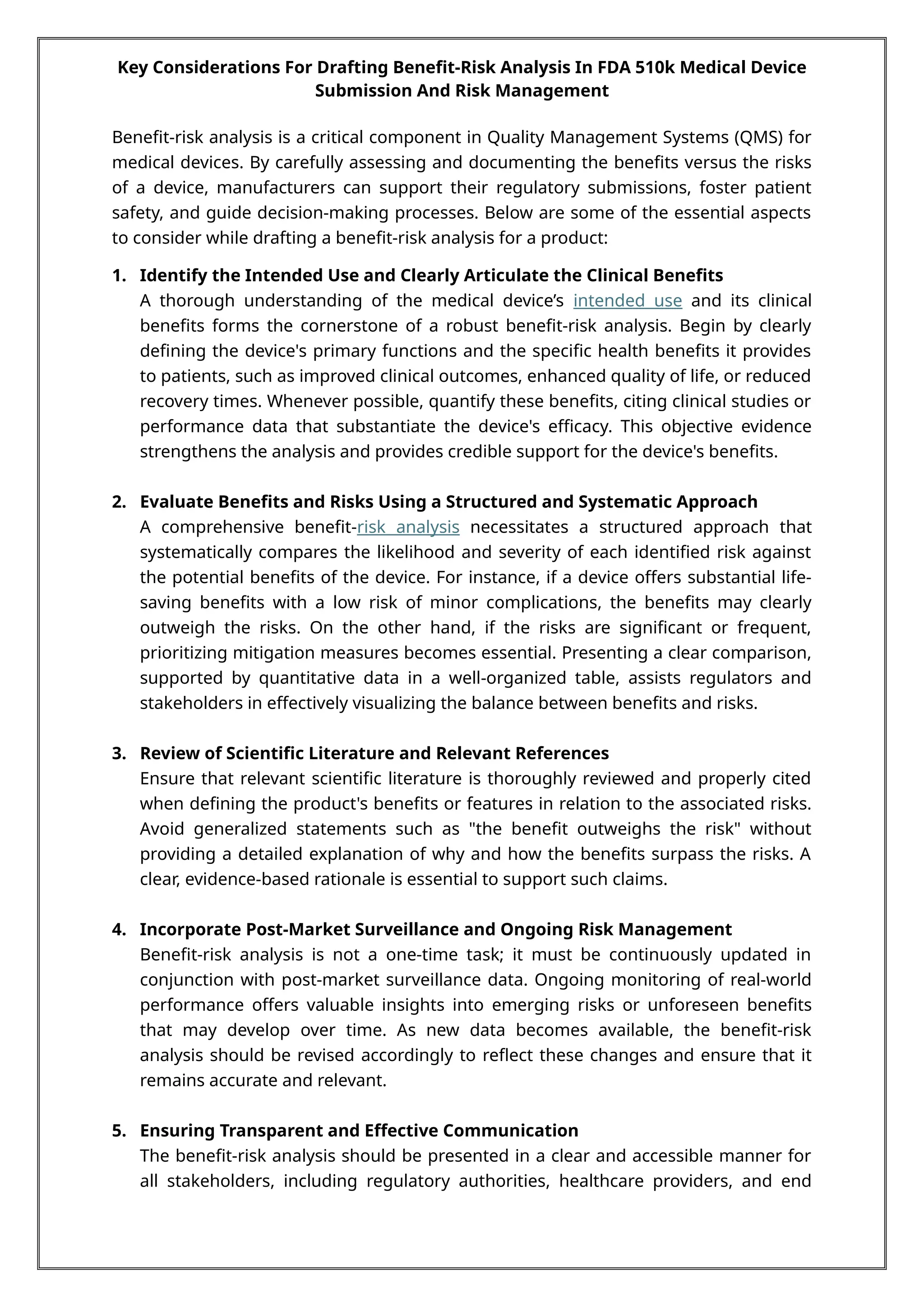 Key Considerations For Drafting Benefit-Risk Analysis In FDA 510k ...
