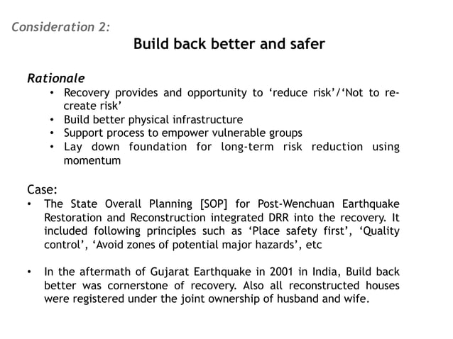 7 Key considerations in disaster recovery and reconstruction | PDF ...