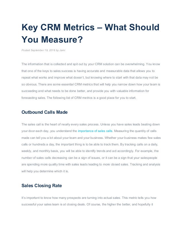 Key Crm Metrics What Should You Measure