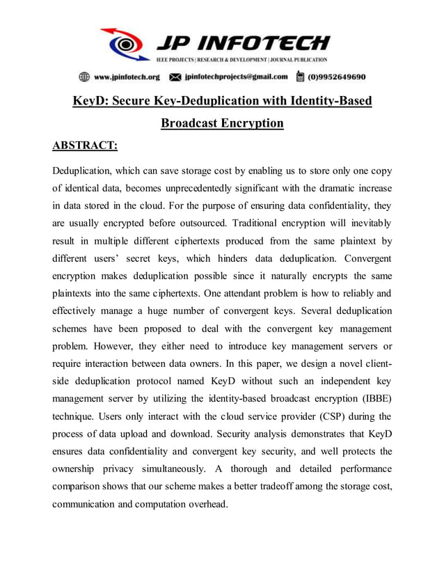 KeyD: Secure Key-Deduplication with Identity-Based Broadcast Encryption | DOCX