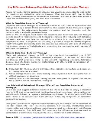 Key Difference Between Cognitive And Dialectical Behavior Therapy