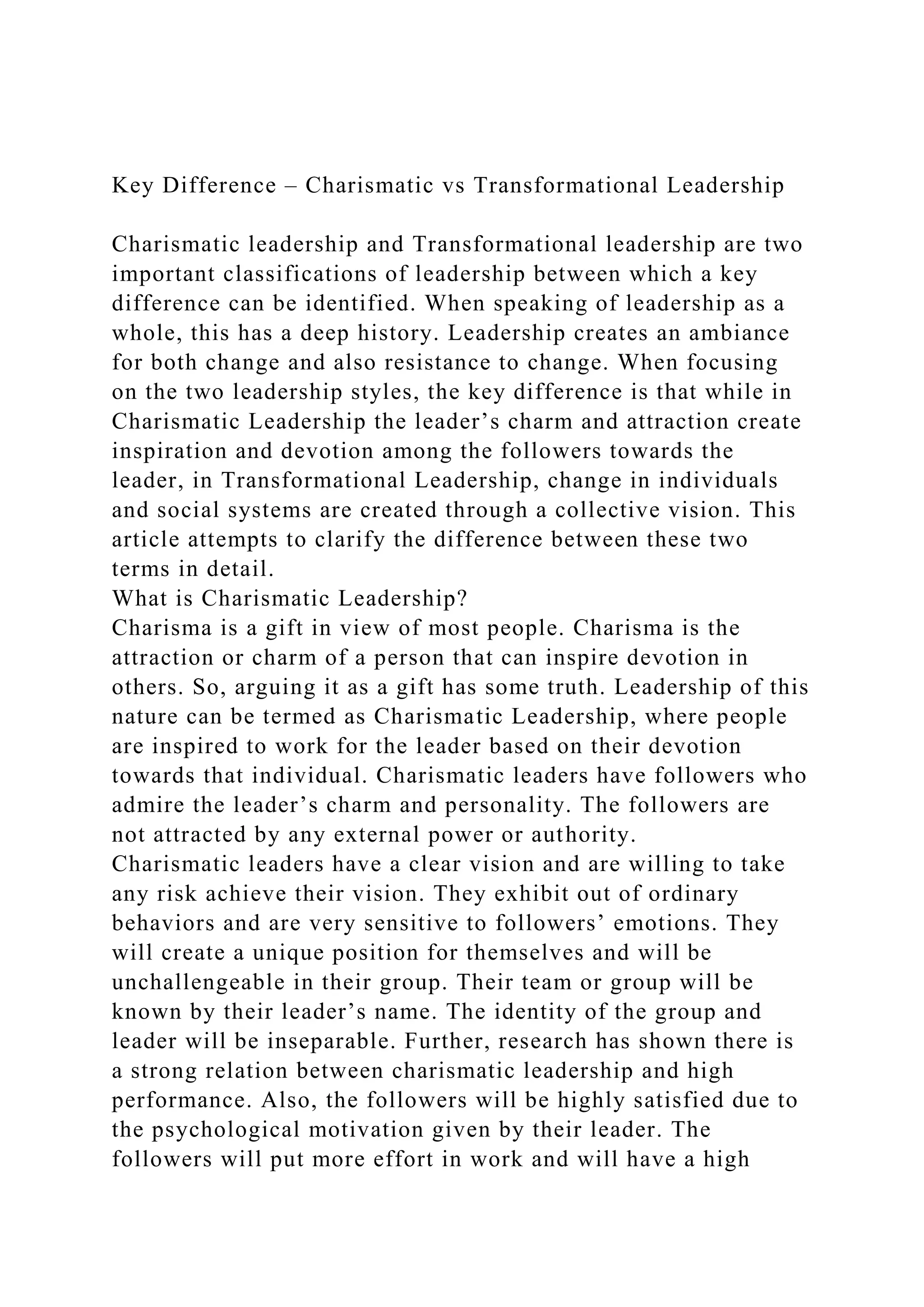 Key Difference – Charismatic vs Transformational Leadership Ch.docx