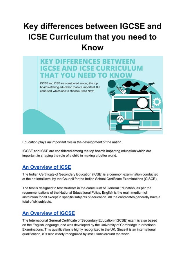 Key Differences Between Igcse And Icse Curriculum That You Need To Knowpptx Free Download