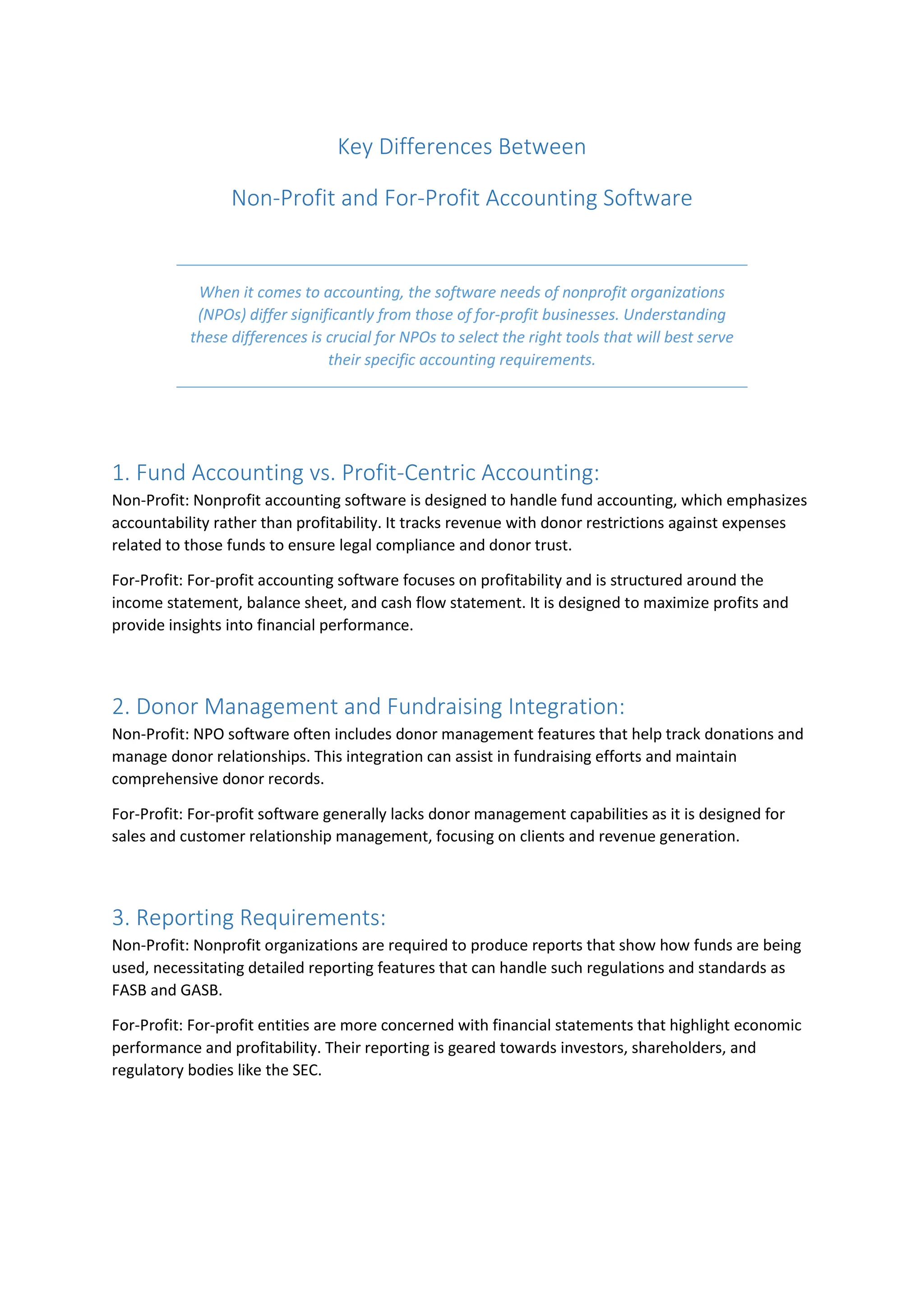 Key Differences Between Non-Profit and For-Profit Accounting Software | PDF