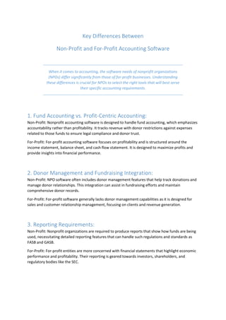 Key Differences Between Non-Profit and For-Profit Accounting Software | PDF