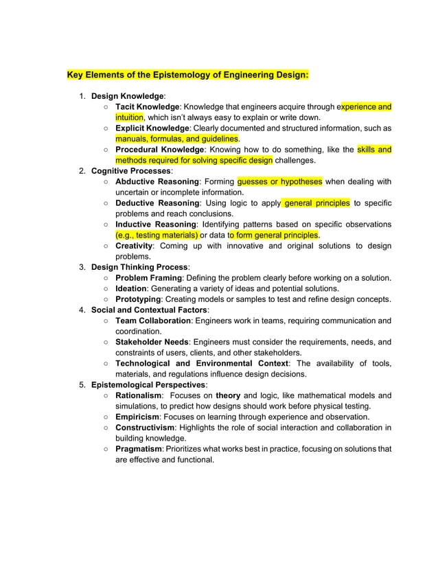 Key Elements of the Epistemology of Engineering Design | PDF