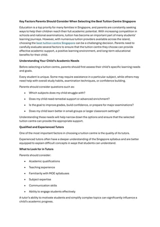 Key Factors Parents Should Consider When Selecting the Best Tuition ...