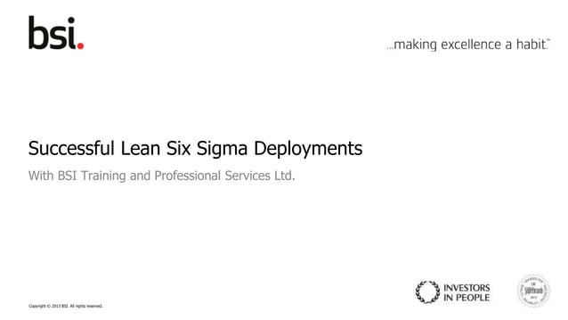 Key Facts Document - Successful Lean Six Sigma Deployments Supported By ...