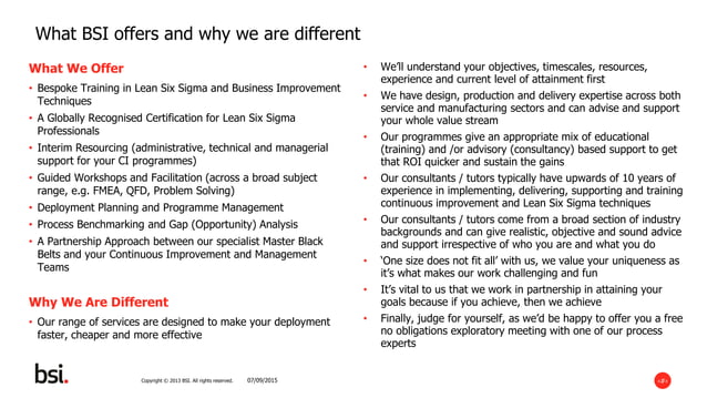 Key Facts Document - Successful Lean Six Sigma Deployments Supported By ...