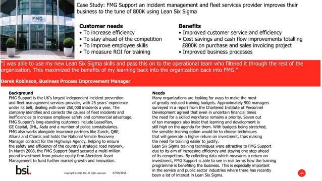 Key Facts Document - Successful Lean Six Sigma Deployments Supported By ...