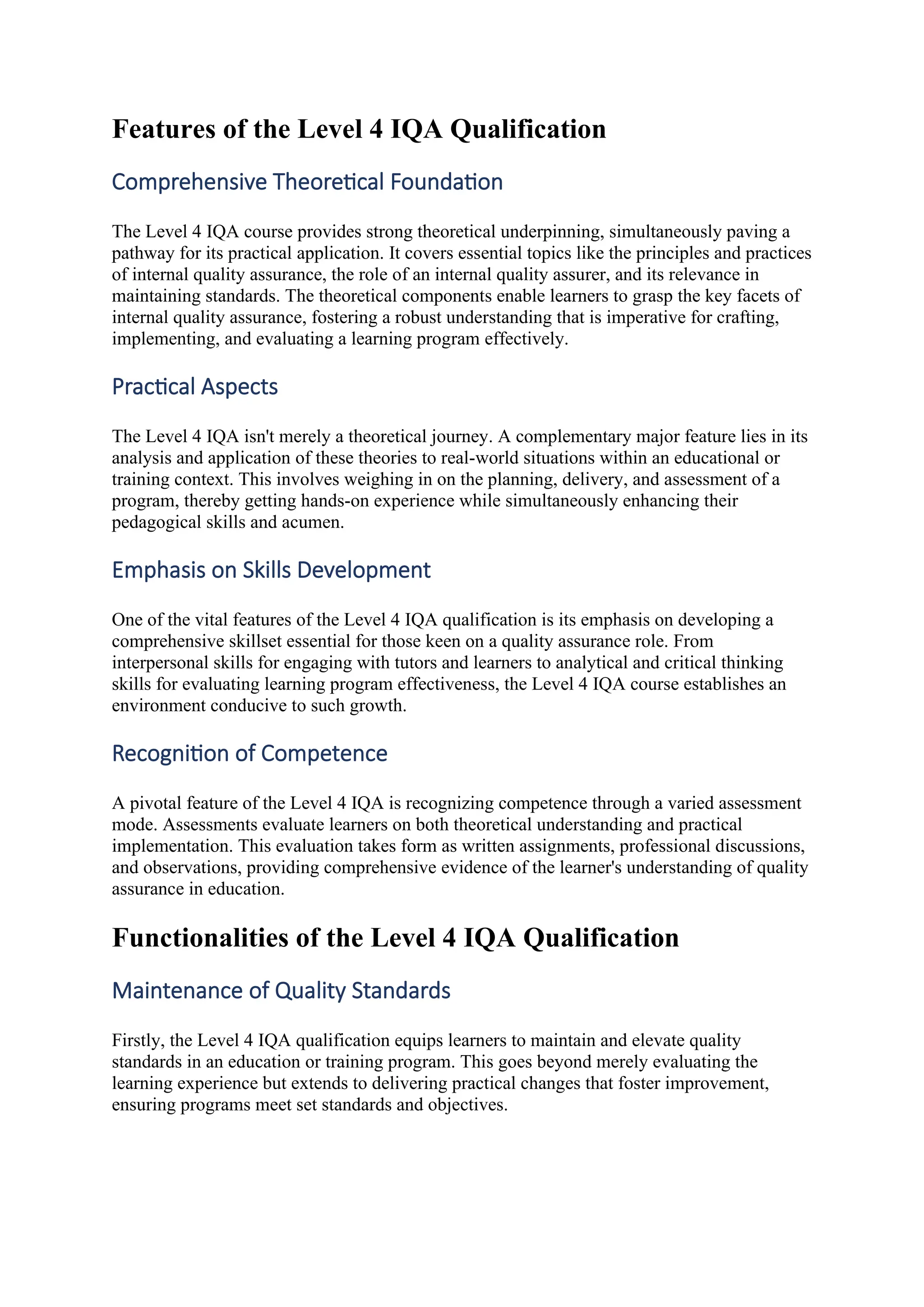 Key Features And Functionalities Of Level 4 Iqa Qualifications In