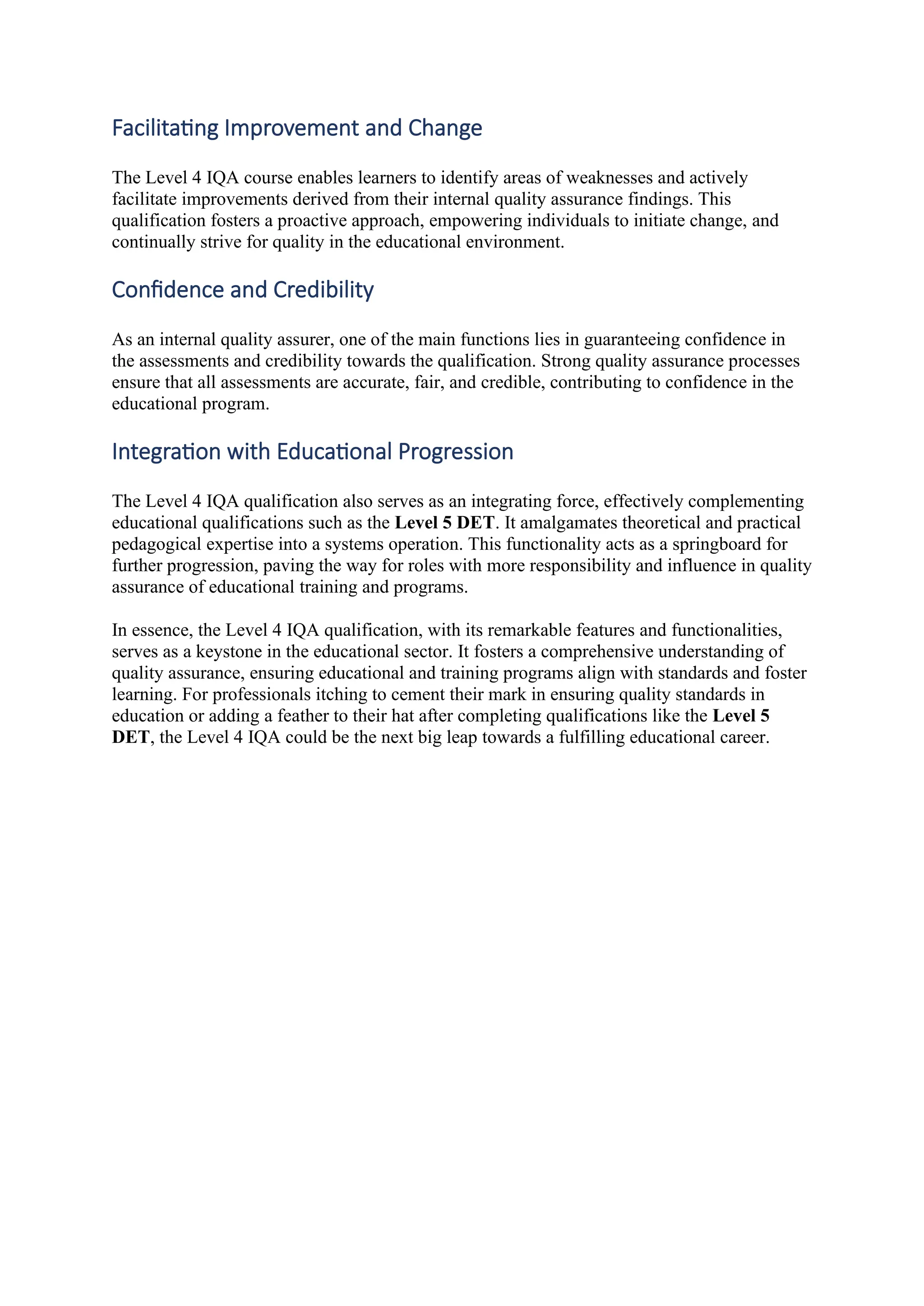 Key Features And Functionalities Of Level 4 Iqa Qualifications In