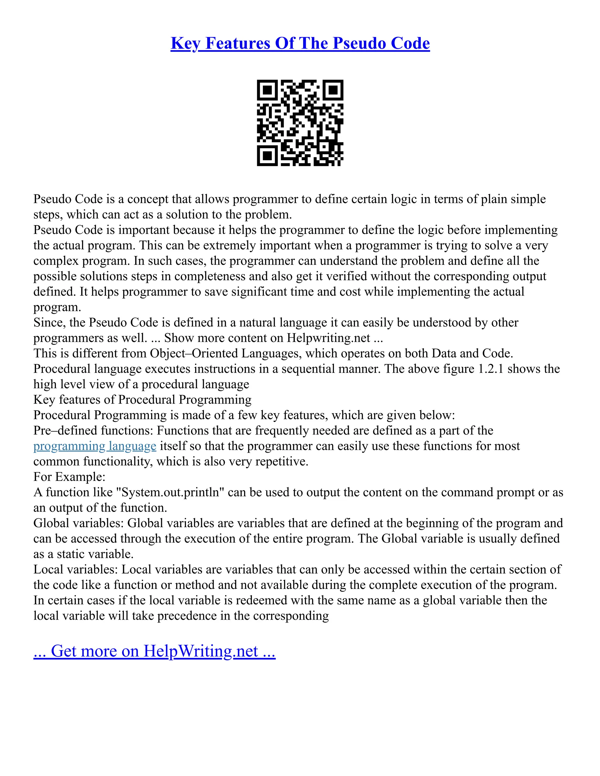 Key Features Of The Pseudo Code | PDF