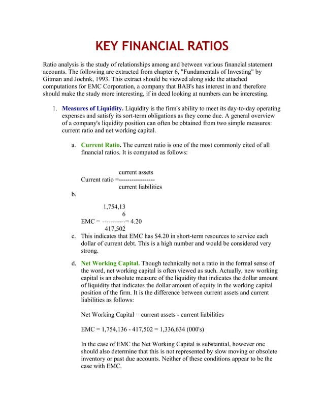 Key financial ratios