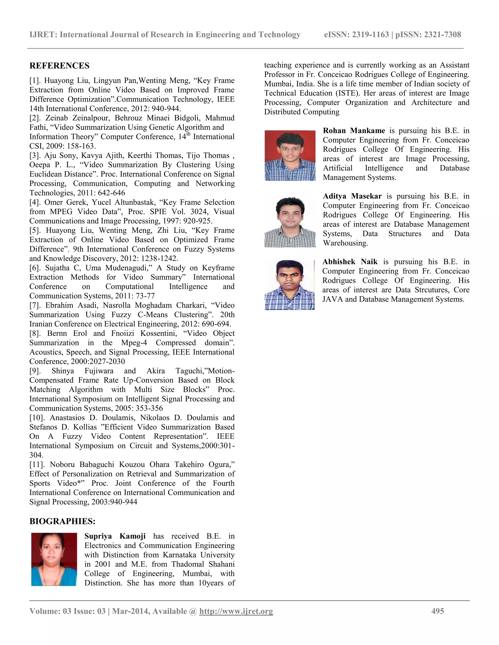 Key Frame Extraction For Video Summarization Using Motion Activity Descriptors Pdf